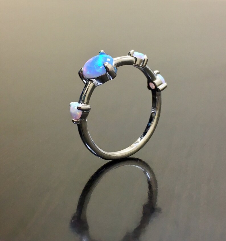 14K White Gold Opal Engagement Ring 14K Gold Modern Opal | Etsy