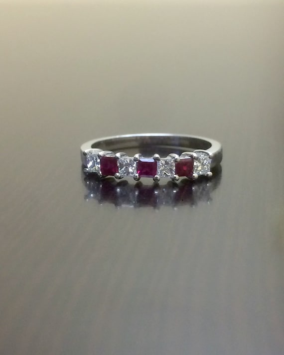 Platinum Princess Cut Diamond Ruby Engagement Band Platinum | Etsy