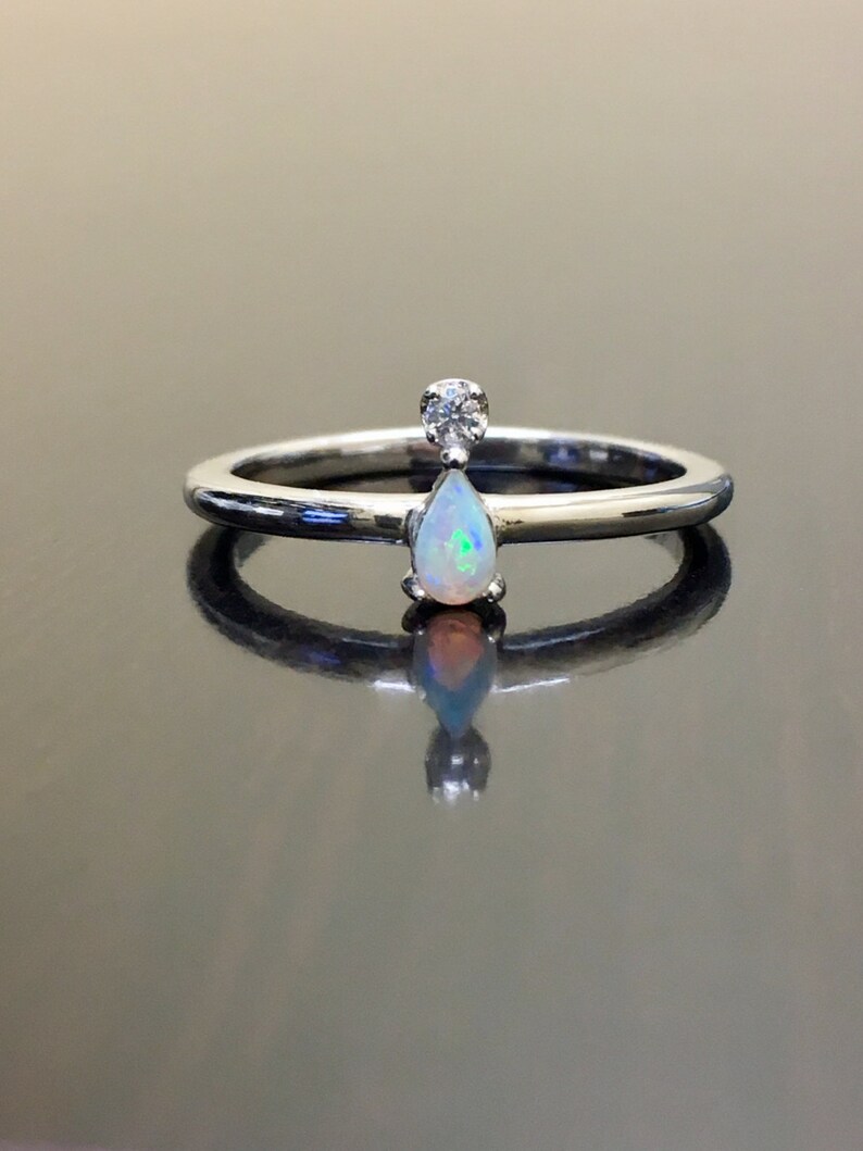 14K White Gold Diamond Opal Engagement Ring Gold Diamond - Etsy