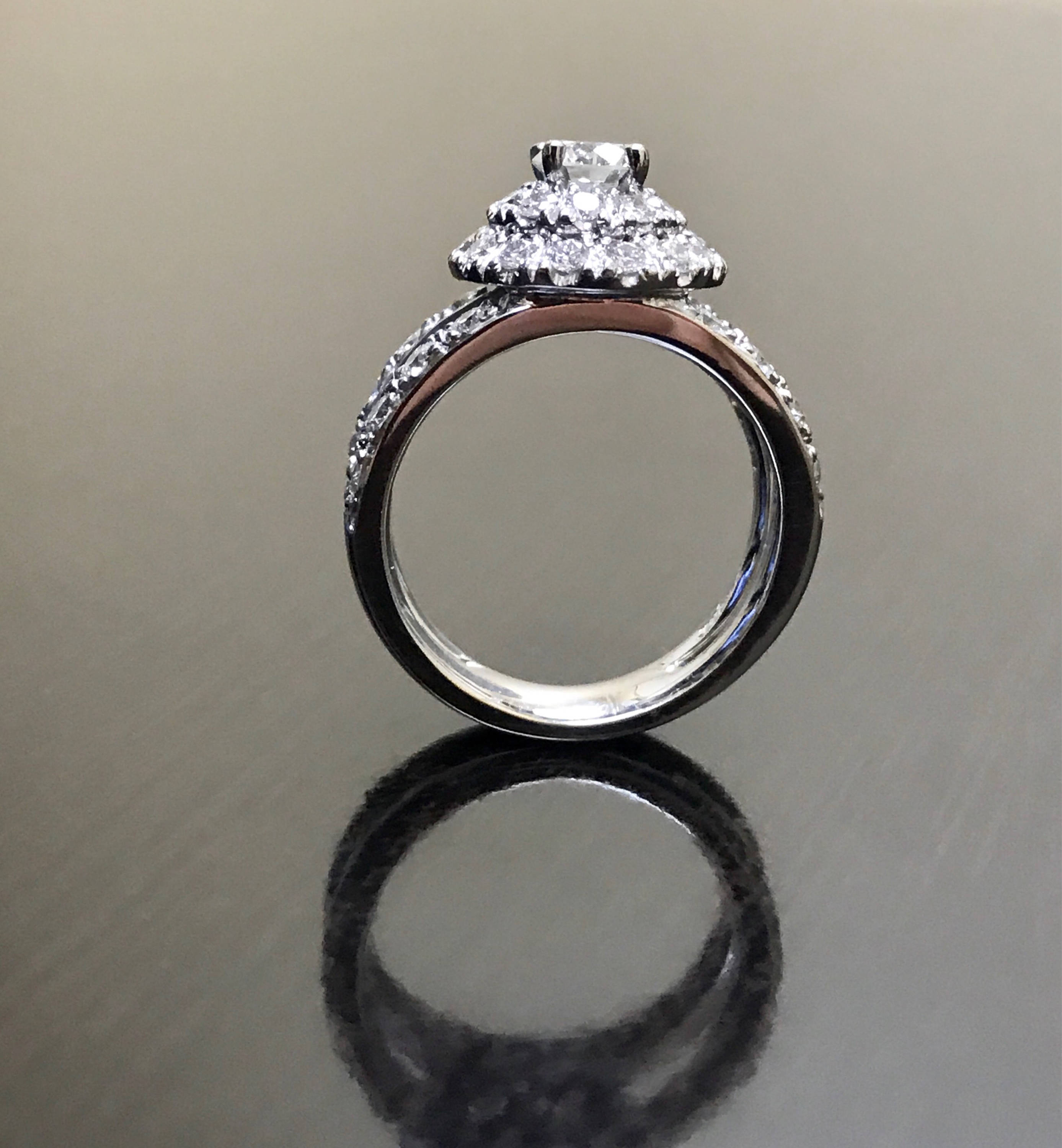 18K White Gold Diamond Engagement Ring 18K Gold Halo Diamond | Etsy