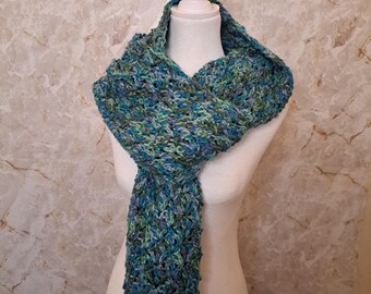 Blue Green SCARF Shell Design READY to SHIP 6"x54" Beautiful Handmade ...