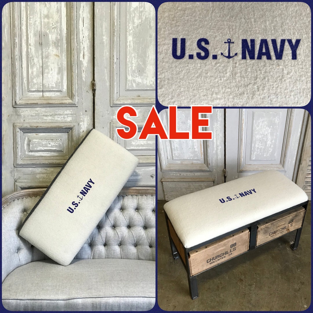 US NAVY Wool Blanket Bench With Storage - Custom Made Ottoman - Etsy