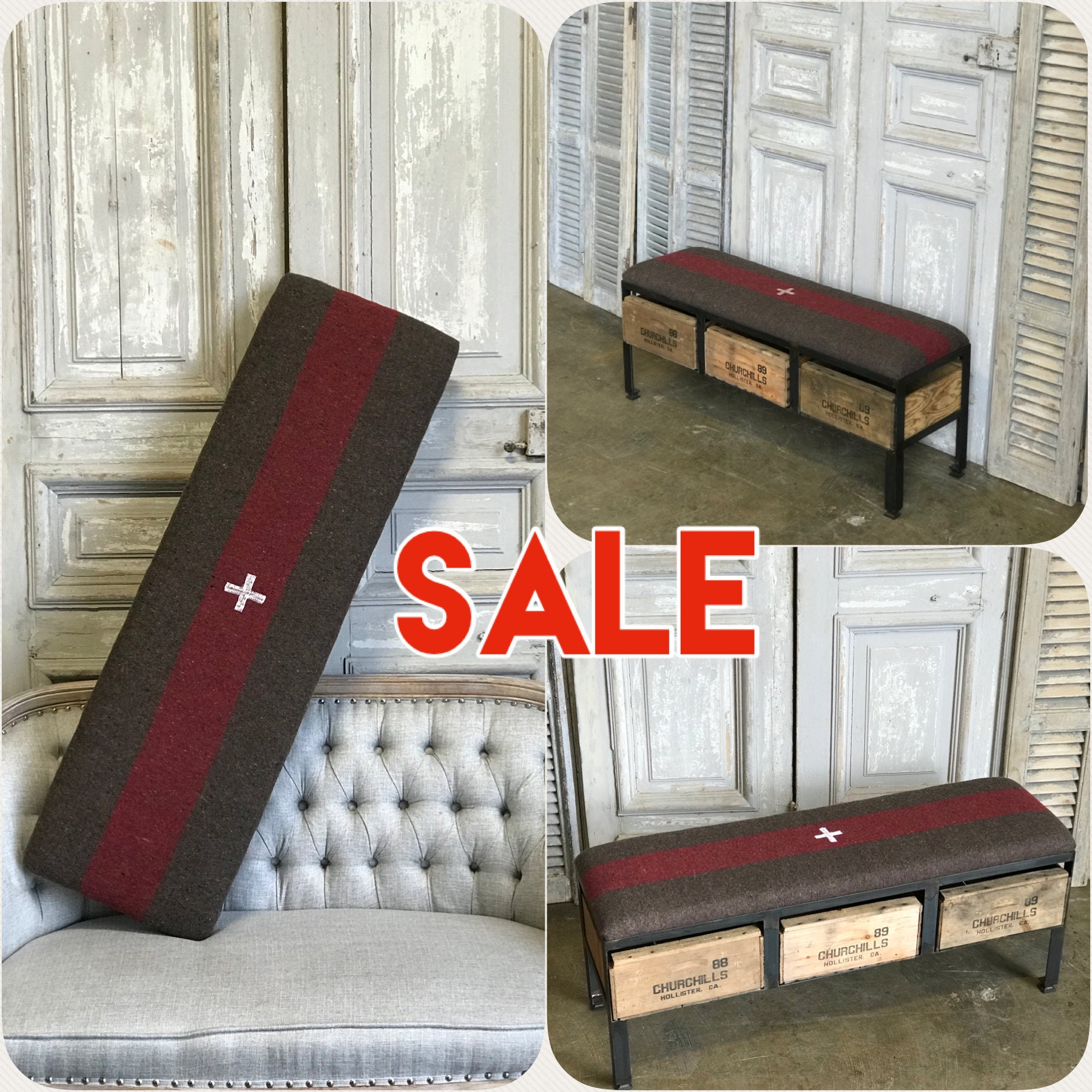 SWISS ARMY Wool Blanket Storage Bench Custom Made Ottoman - Etsy