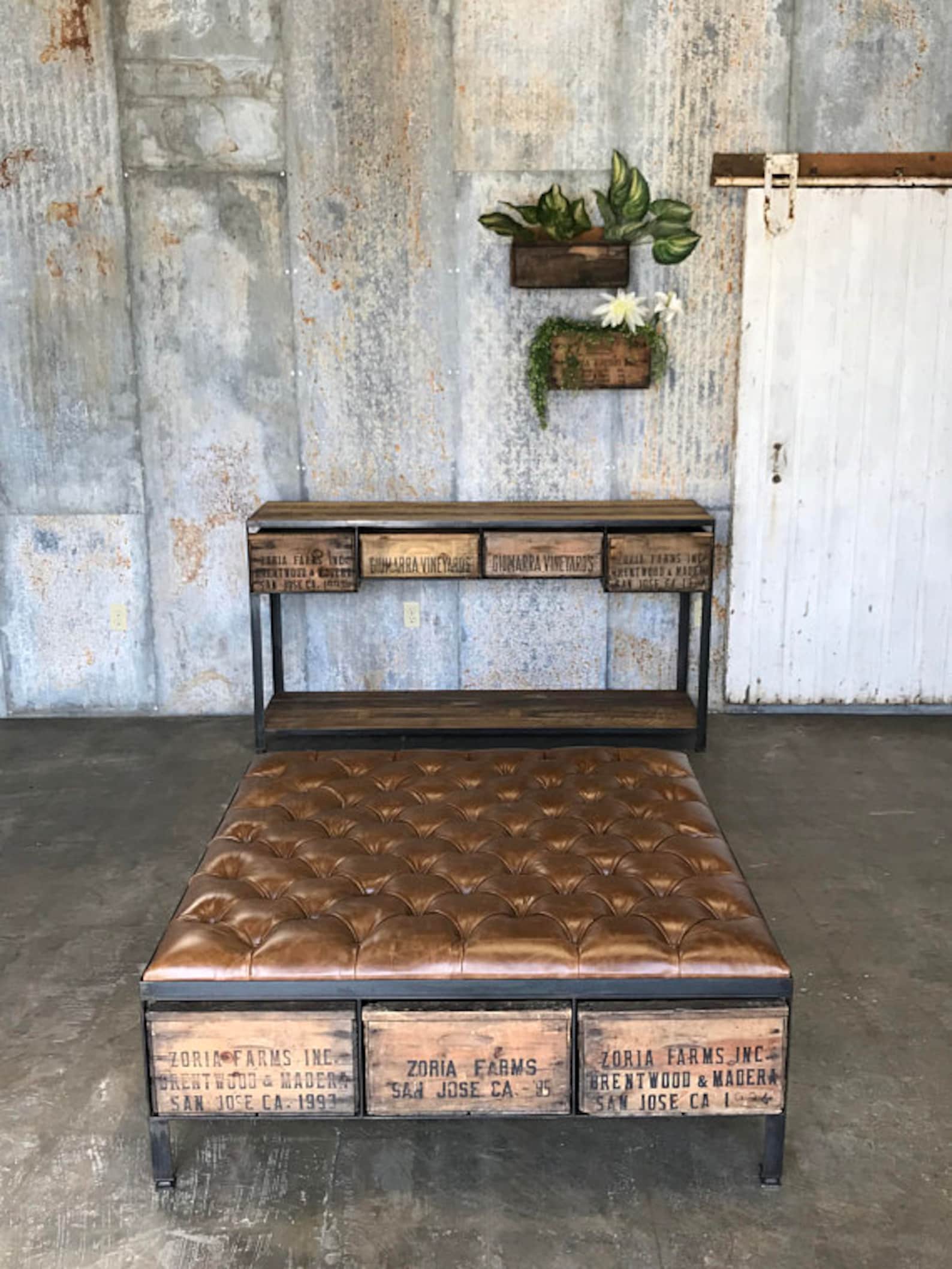 Ottoman With Storage Distressed Leather Tufted Custom Made - Etsy