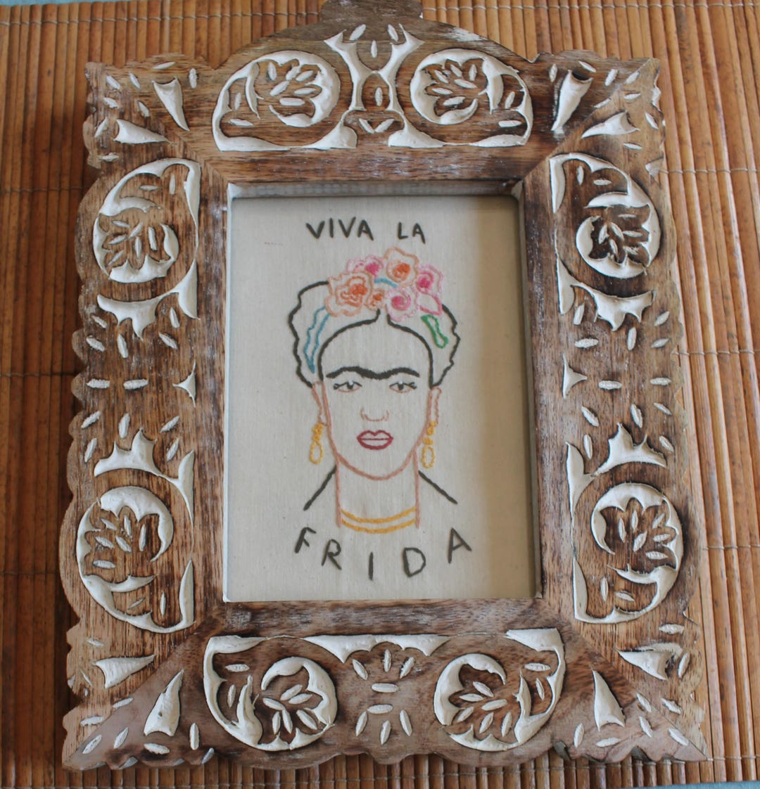 Frida Kahlo Hand Embroidered Portrait in 5x7rustic Frame viva La Frida ...