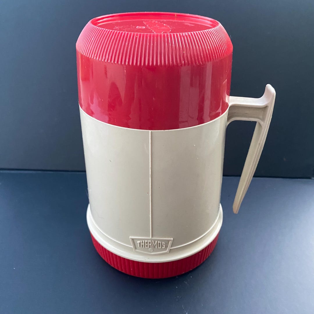 Vintage Thermos Vacuum Bottle 10oz Model 6002 Tan Red USA Wide Mouth ...
