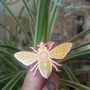 Honeybee Hard Enamel Pin / Protector Pollinator / Honeycomb Bee Copper ...