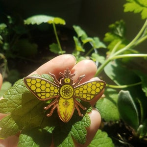 Honeybee Hard Enamel Pin / Protector Pollinator / Honeycomb Bee Copper ...