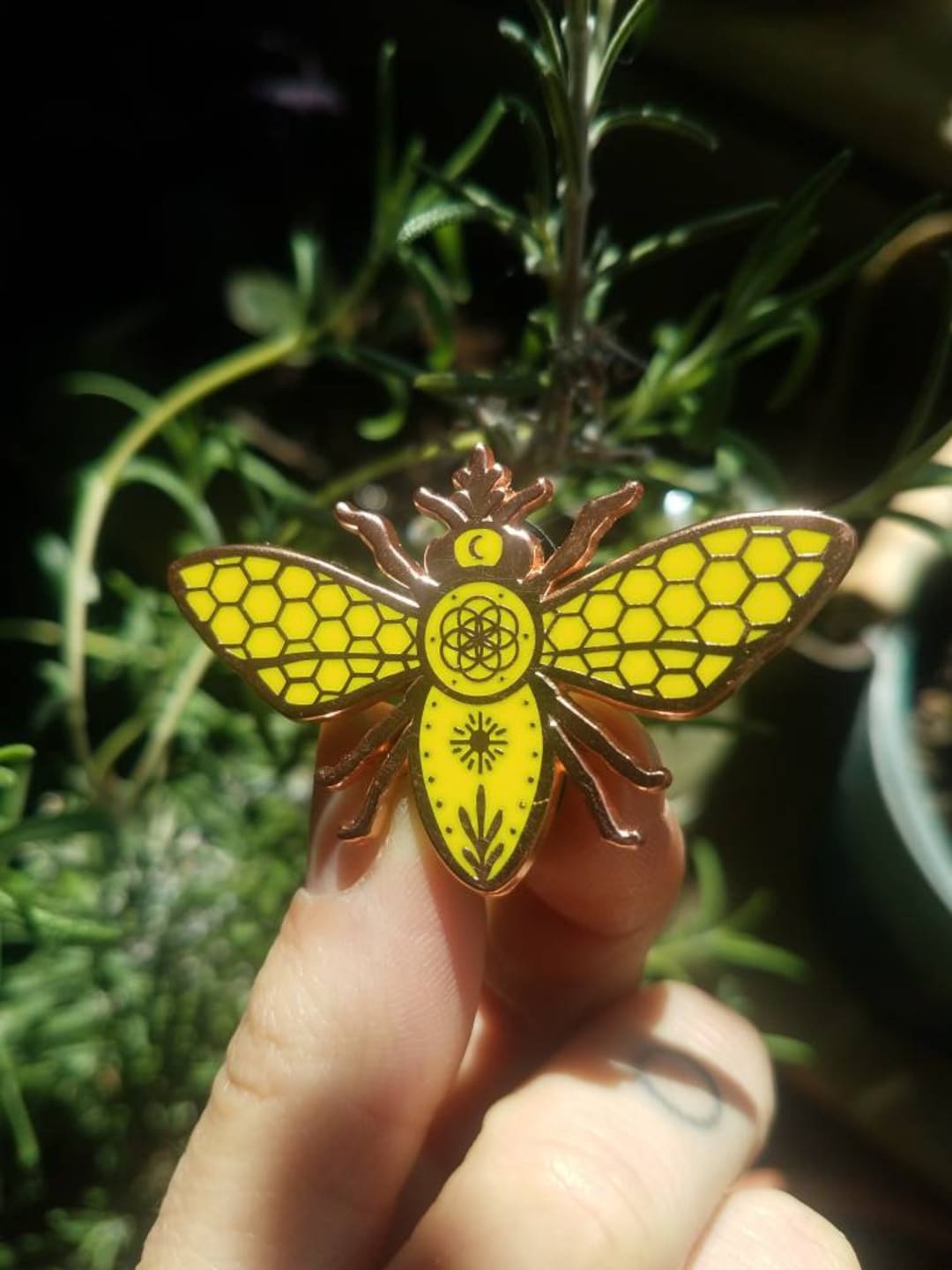Honeybee Hard Enamel Pin / Protector Pollinator / Honeycomb Bee Copper ...