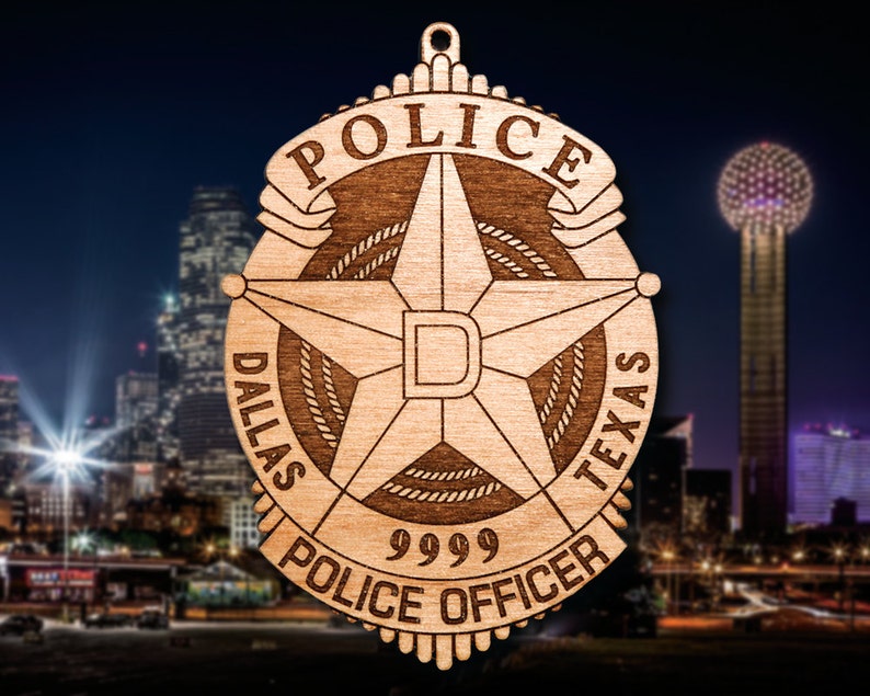 Personalized Wooden Dallas PD Badge or Shoulder Patch Hanging Ornament ...