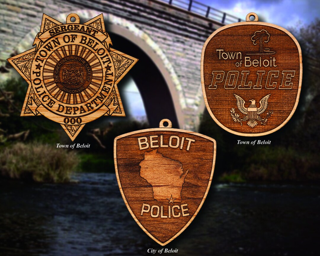 Personalized Wooden Beloit PD Badge or Shoulder Patch Hanging Ornament ...
