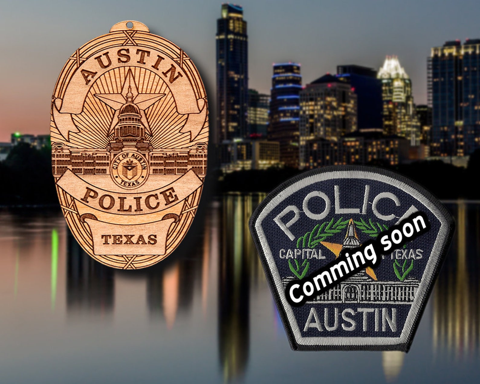 Wooden Austin TX Police Badge or Shoulder Patch Ornament | Etsy