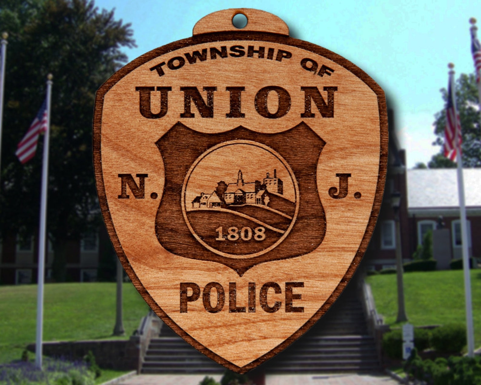 Wooden Union NJ Police Badge or Shoulder Patch Ornament | Etsy