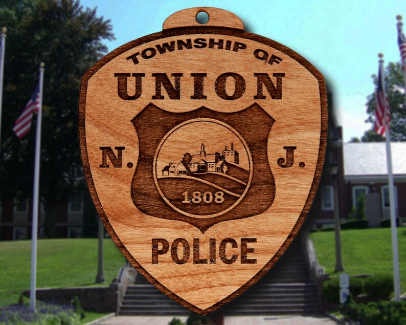 Wooden Union NJ Police Badge or Shoulder Patch Ornament | Etsy
