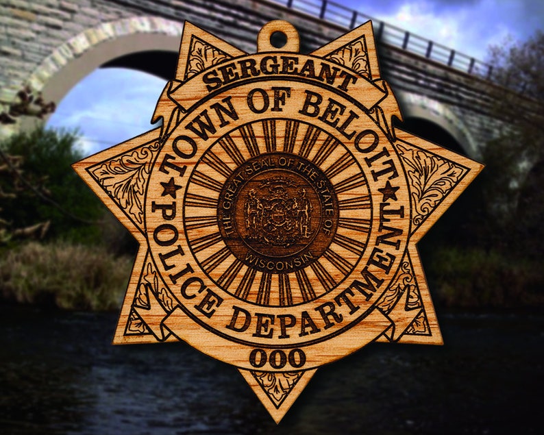 Personalized Wooden Beloit PD Badge or Shoulder Patch Hanging Ornament ...