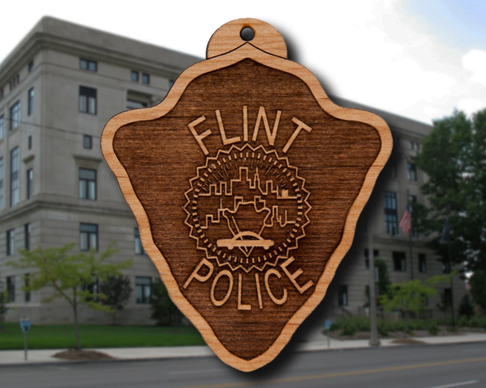 Wooden Flint MI Police Badge or Shoulder Patch Ornament - Etsy