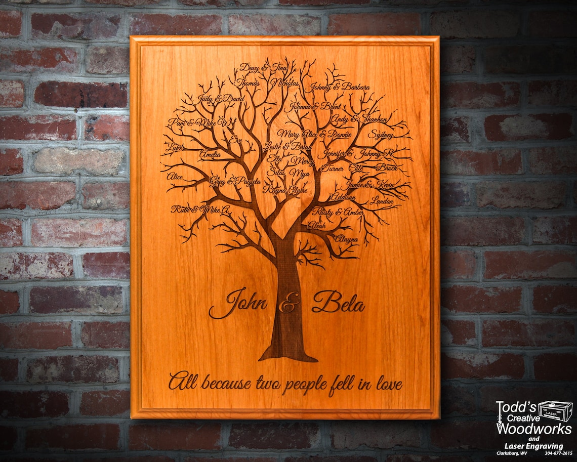 Engraved Family Tree on Solid Wood - Etsy