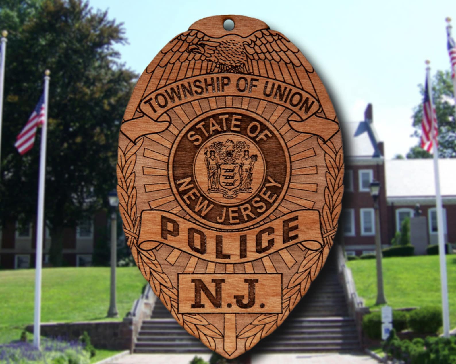 Wooden Union NJ Police Badge or Shoulder Patch Ornament | Etsy