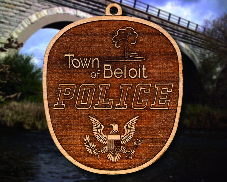 Personalized Wooden Beloit PD Badge or Shoulder Patch Hanging - Etsy