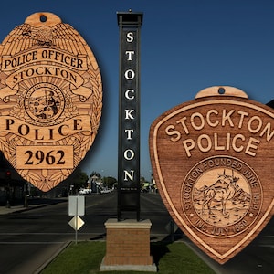 Wooden Stockton CA PD Badge or Shoulder Patch Ornament - Etsy