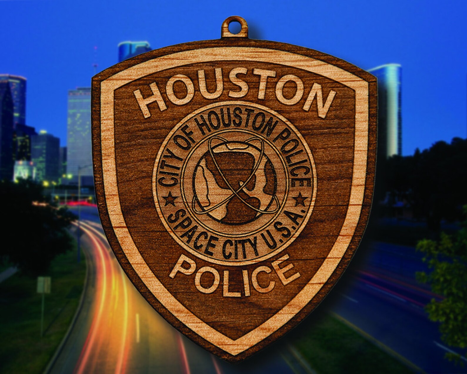 Personalized Wooden Houston PD Badge or Shoulder Patch Hanging - Etsy