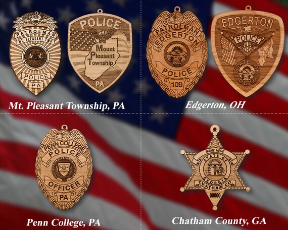 Personalized Wooden Police Shield or Shoulder Patch Ornament 2 | Etsy