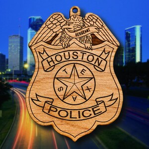 Personalized Wooden Houston PD Badge or Shoulder Patch Hanging Ornament ...