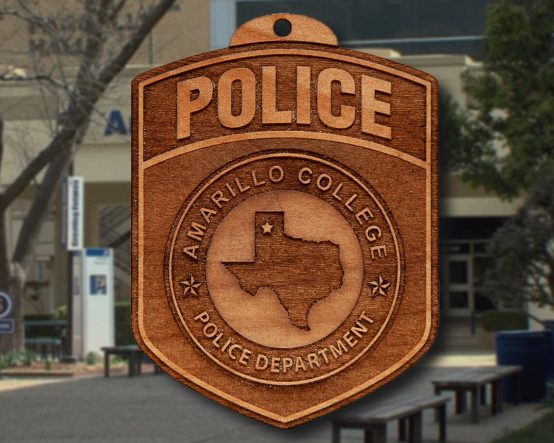 Wooden Amarillo College PD Badge or Shoulder Patch Ornament | Etsy
