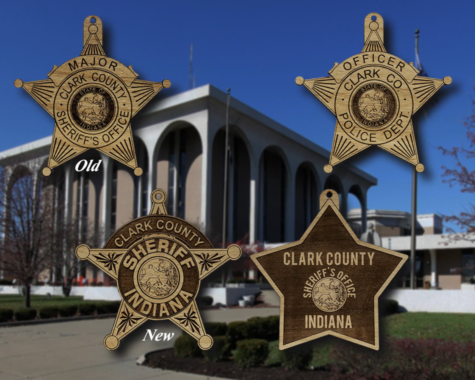 Wooden Clark Co IN Sheriff Badge or Shoulder Patch Ornament | Etsy