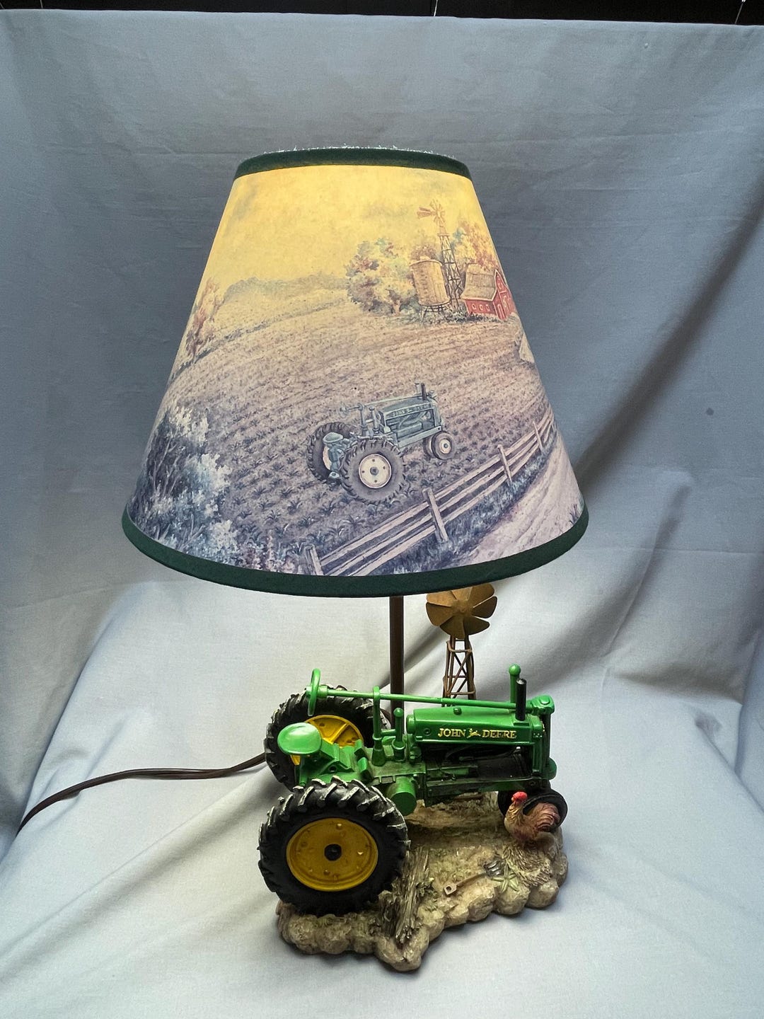 Vtg John Deere Table Desk Lamp Tractor With Windmill, Shade, 15 High ...