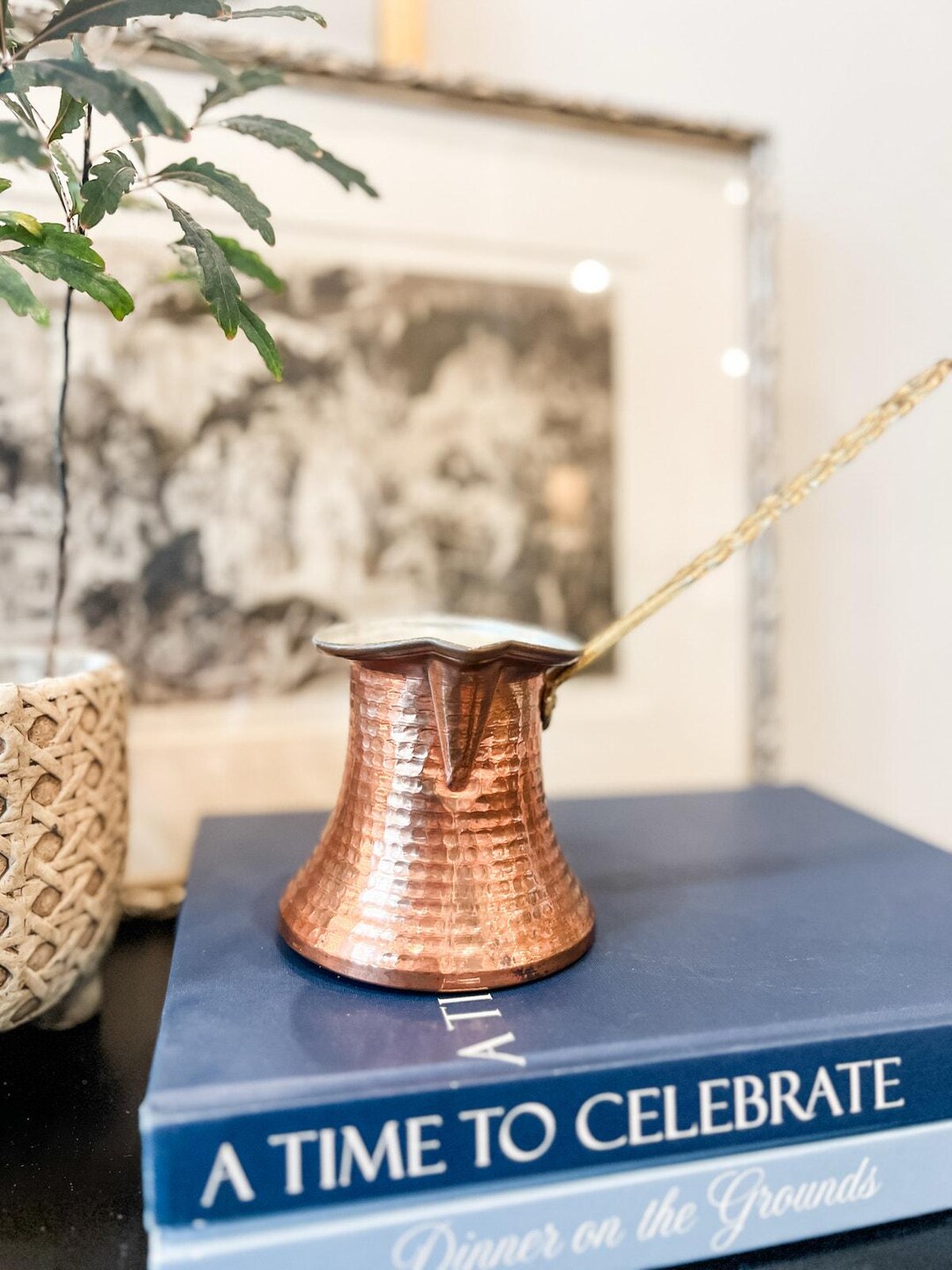 Vintage Hammered Copper Turkish Coffee Pot (cezve) With Brass Handle ...