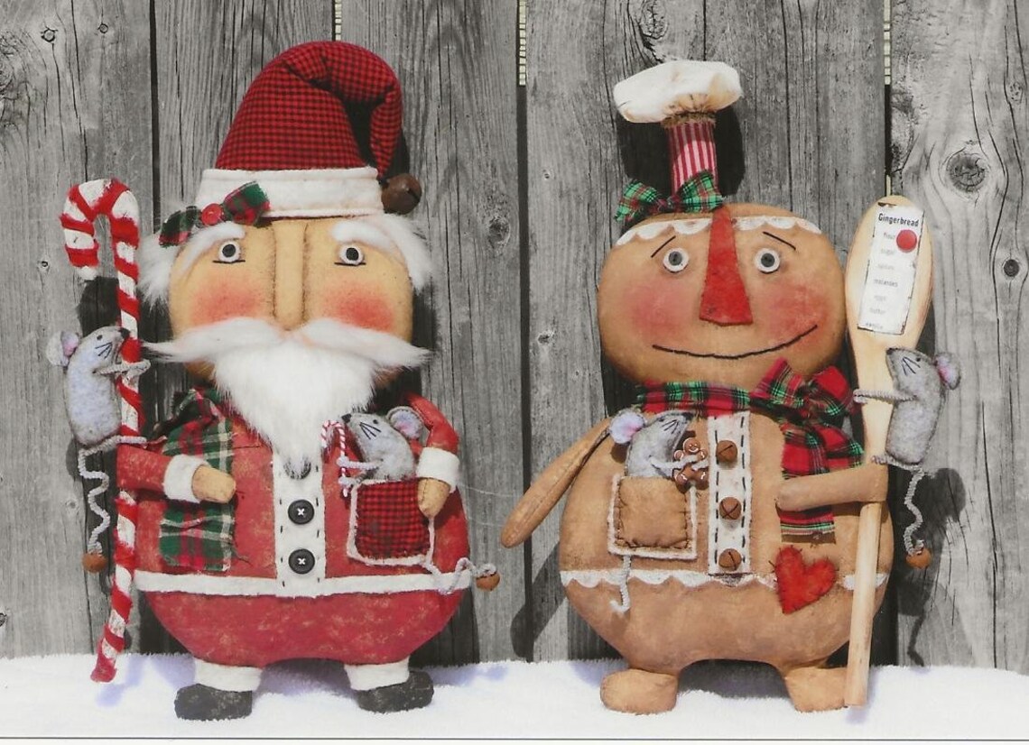 Primitive PATTERN Seasonal Men Prim Santa and Gingerbread Man | Etsy