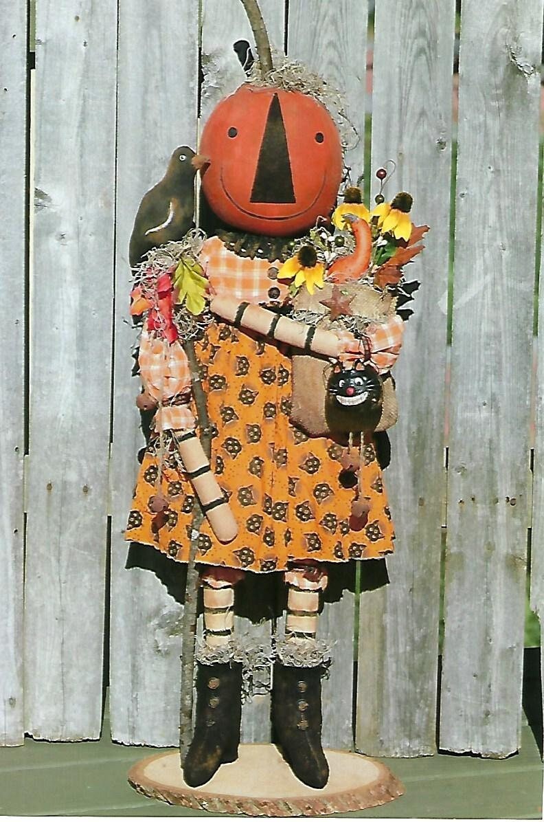 Primitive Standing Fall Pumpkin Girl E-pattern - Etsy