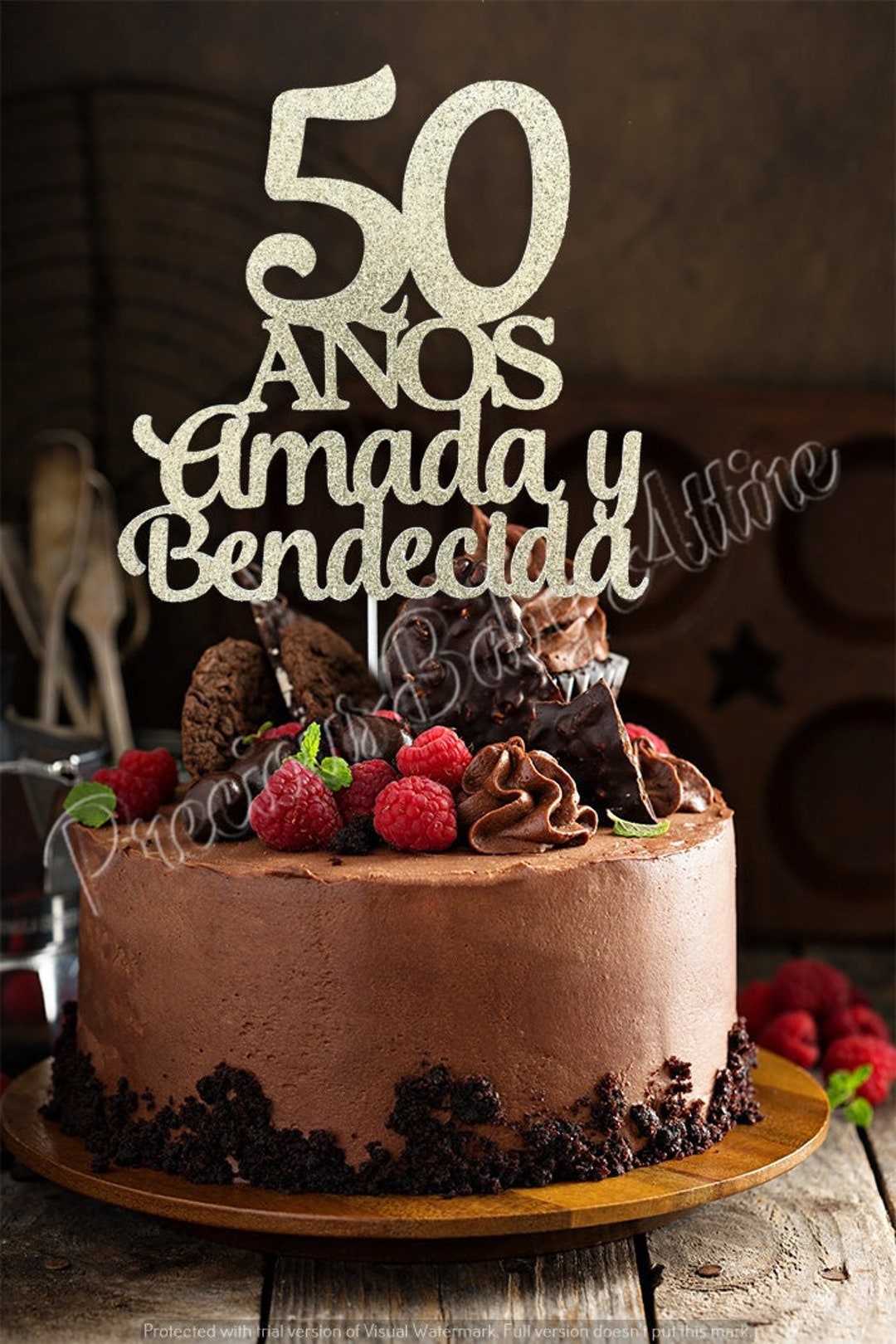 50 Años Amada Y Bendecida ,feliz Aniverario Cake Topper, Spanish Cake ...