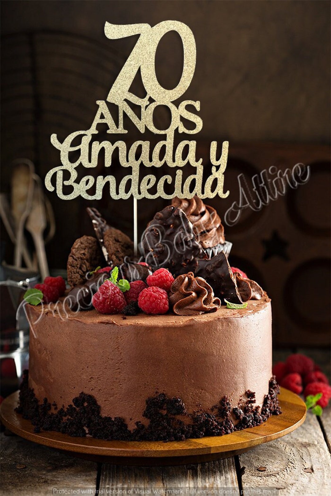 70 Años Amada Y Bendecida ,feliz Aniverario Cake Topper, Spanish Cake ...