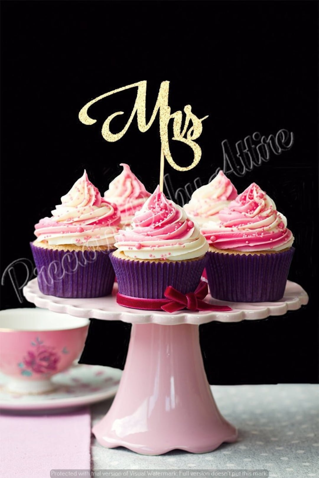Mrs Cupcake Topper Set of Twelve, Bridal Shower Cupcake Topper - Etsy