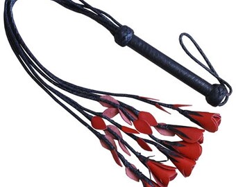 Black and Red Leather String Flogger by Sade Fantasy | Etsy
