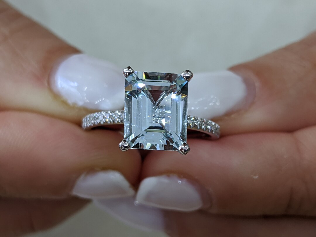 Emerald Cut Aquamarine Engagement Ring, 2 Carat Aquamarine Diamonds ...