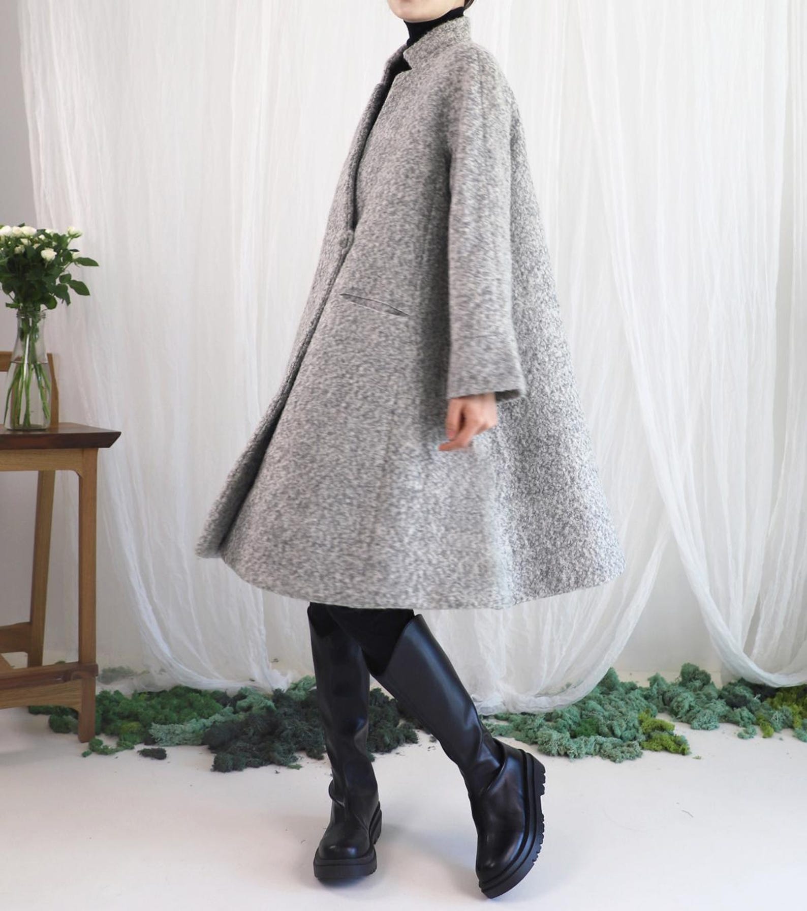 159-women's Loop-yarns Wool Trapeze Coat,a-line Bracelet Sleeves Winter ...