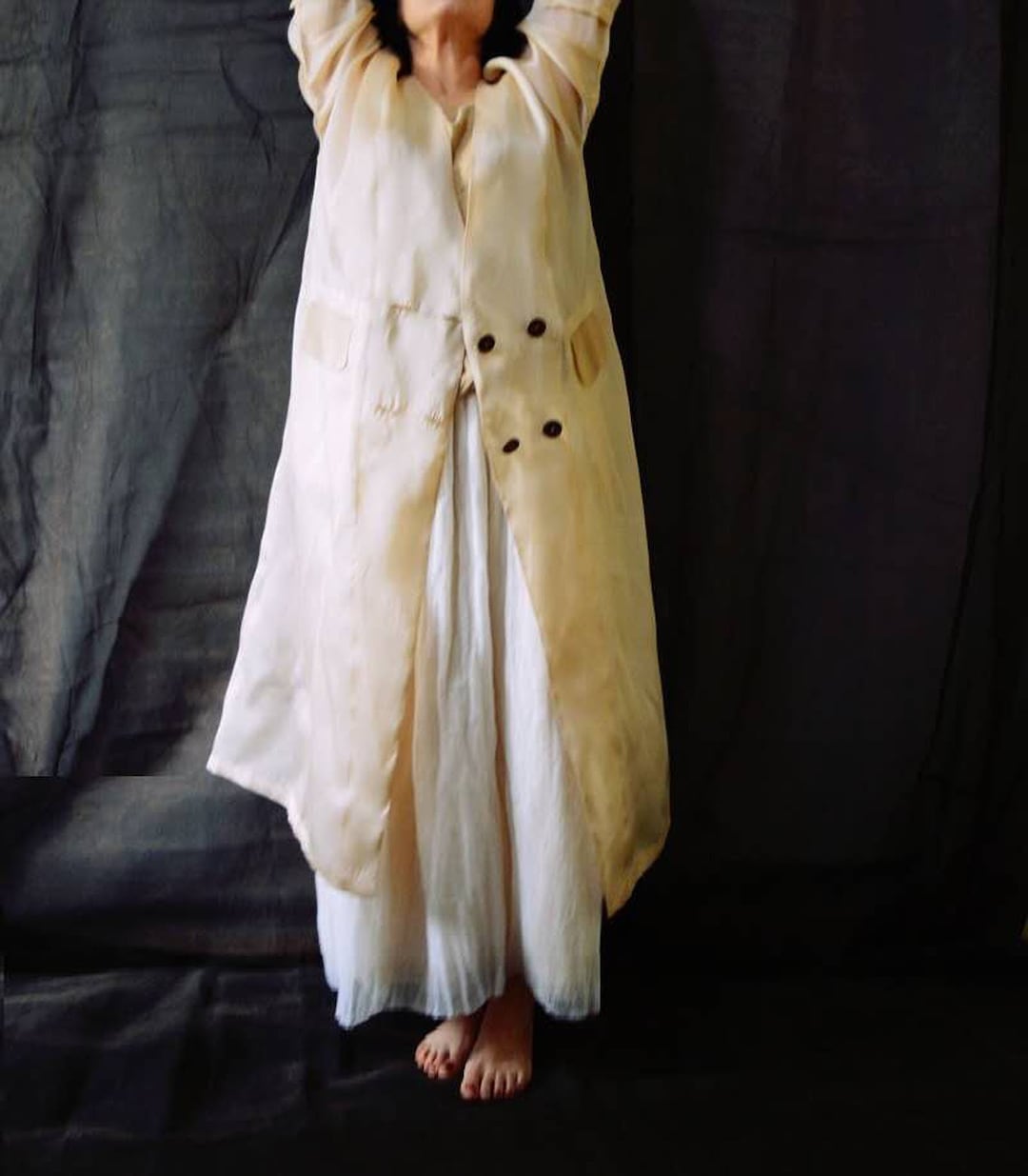 A243moonlight Mulberry Silk Organza Trench Coat, Double-breasted Duster ...