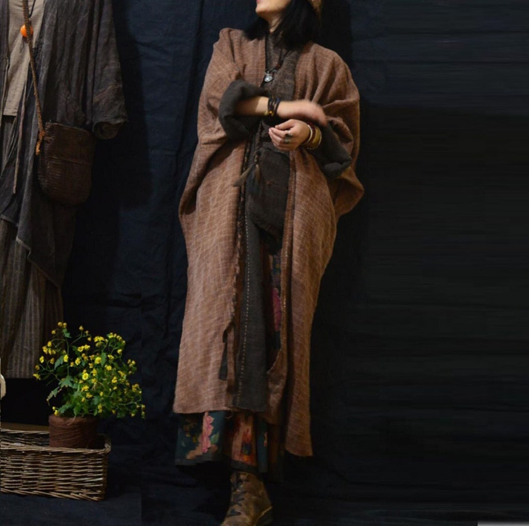 A529---oversized Bohemian Raw Edged Reversible Tussah Silk Duster Coat ...