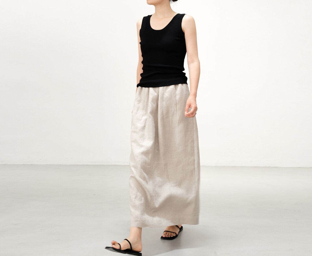 W103---flax Linen Bud Skirt With Pocket, Natural Linen Skirt for Women ...