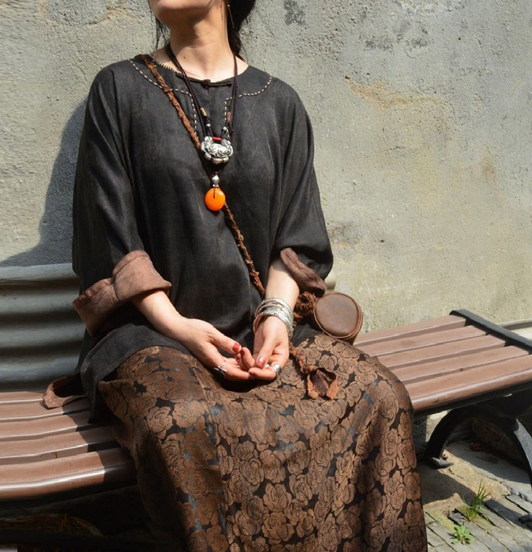 A589---mud Silk Rose Juquard Skirt, Gambiered Silk Pen Skirt, Made to ...
