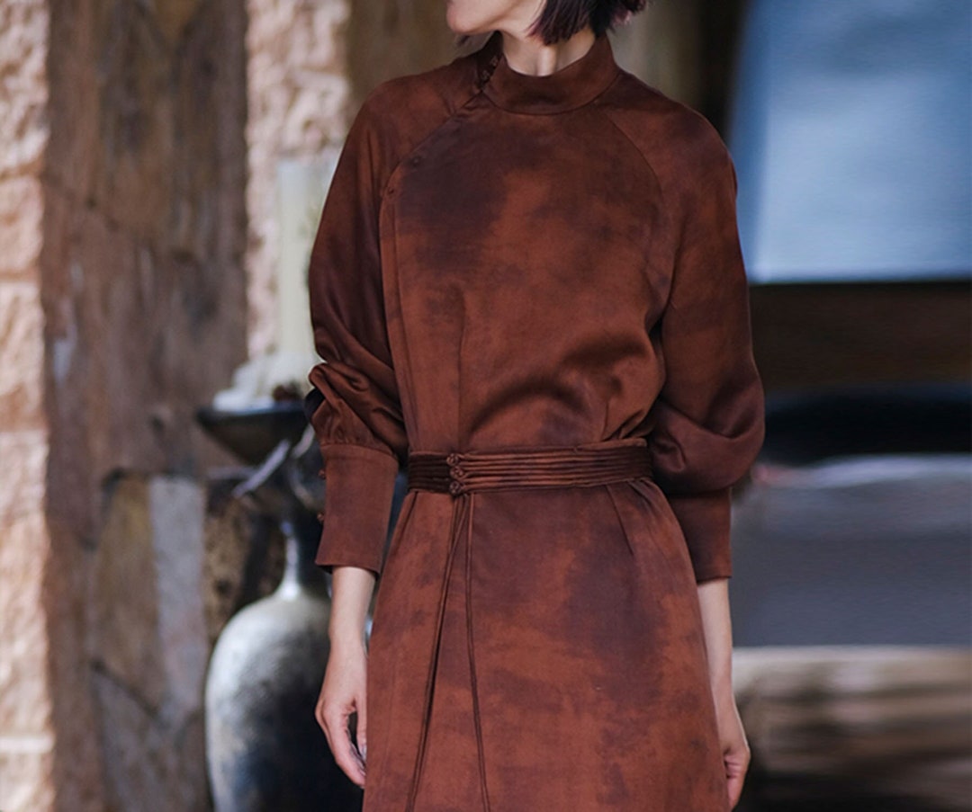 V105heavy Weight Mud Silk Charmeuse Modified Qipao Dress, Mud Silk ...