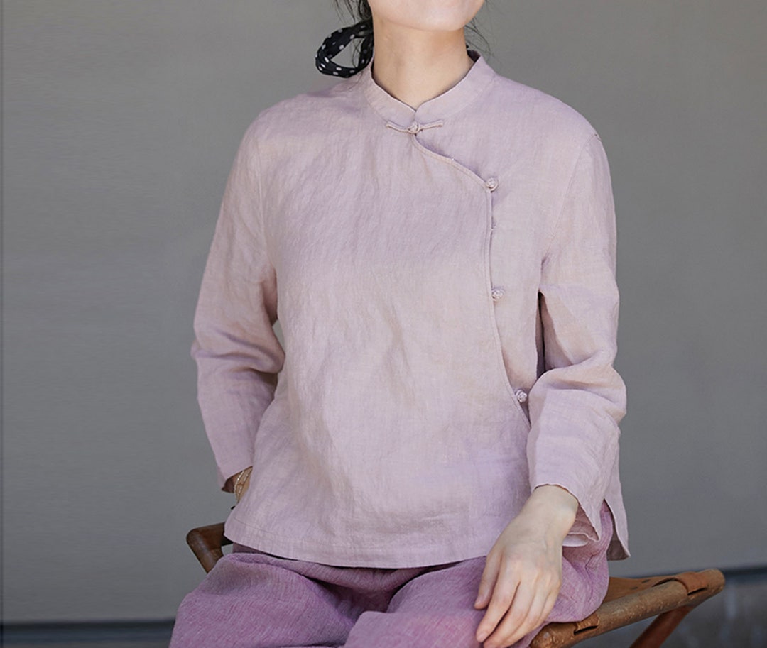 P335---linen Qipao Top, Linen Cheongsam Blouse in Purplish Pink, Linen ...