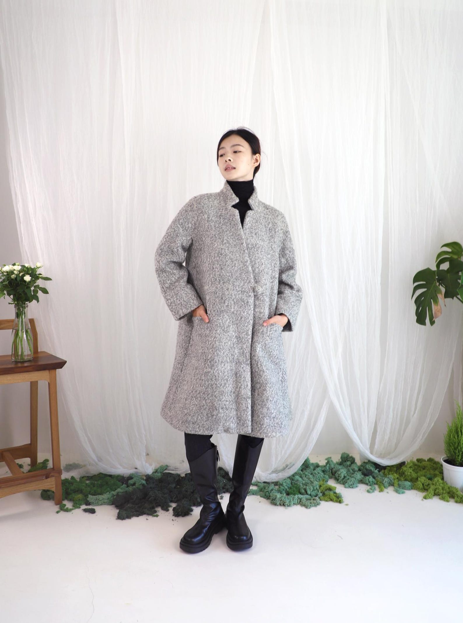 159-women's Loop-yarns Wool Trapeze Coat,a-line Bracelet Sleeves Winter ...