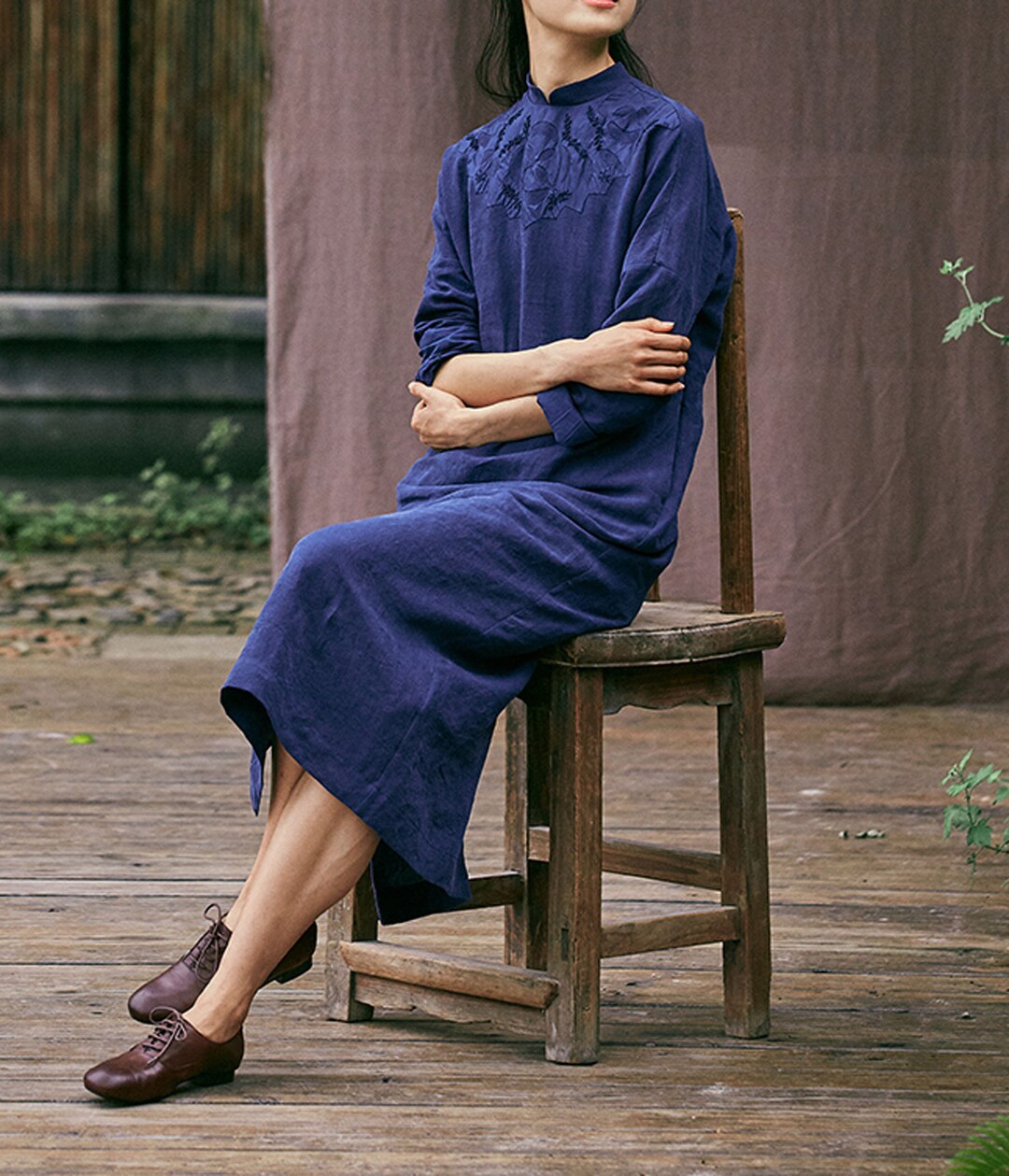 E011---washed Linen Qipao Dress, Long Sleeve Cheongsam Dress, Fully ...