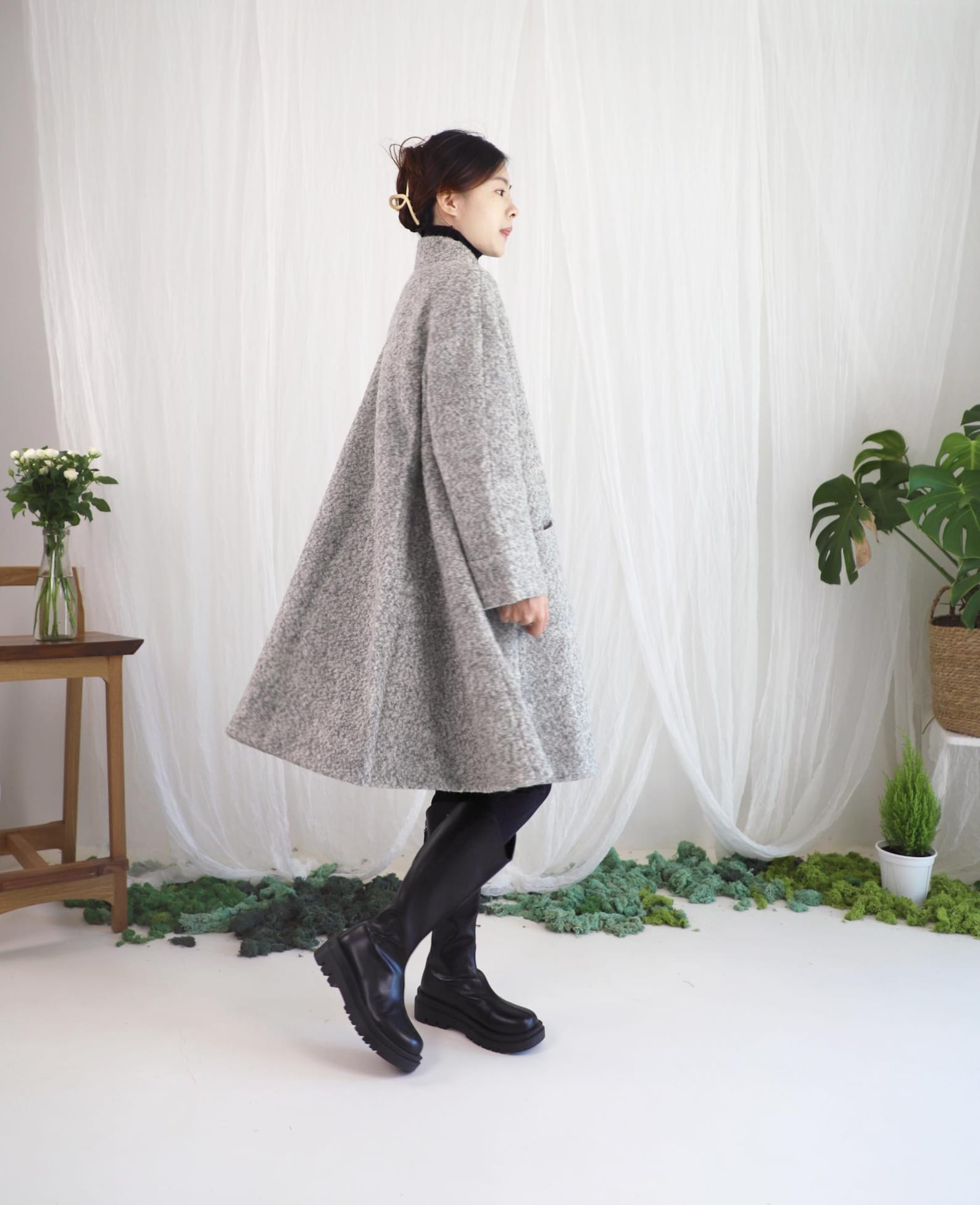 159-women's Loop-yarns Wool Trapeze Coat,a-line Bracelet Sleeves Winter ...