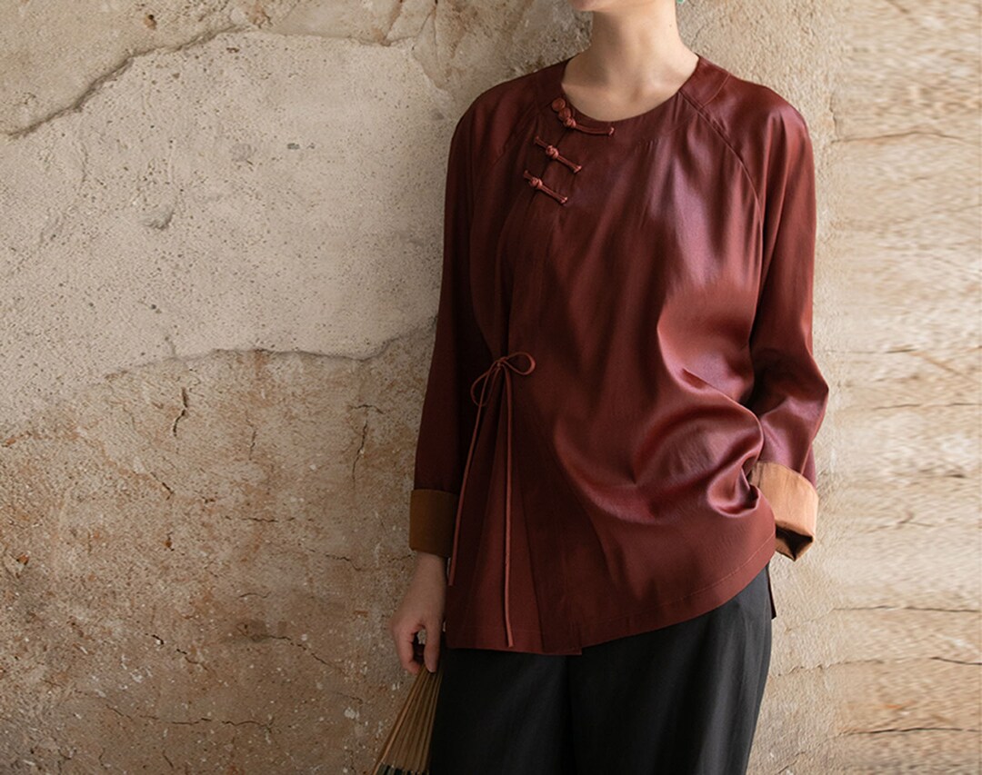 G201---rust Mud Silk Satin Blouse for Women, Dioscorea Dyed Silk Satin ...