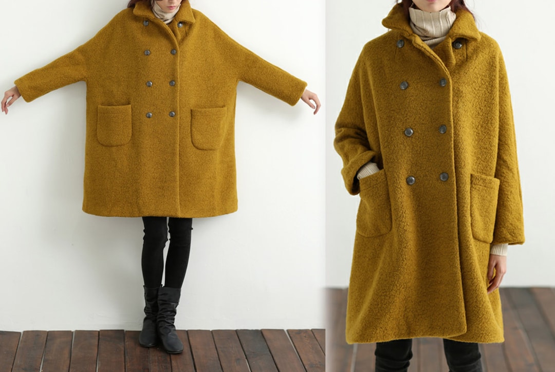450-women's Loop-yarns Wool Oversized Coat, Double Breasted Wool ...